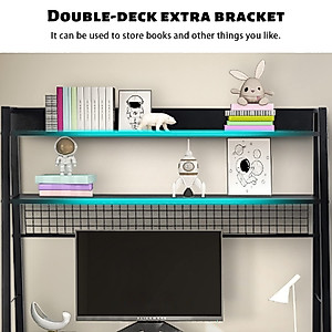 LYNSLIM Gaming Desk – 43” Computer Table for Home Office Gamer Workstation with Storage Shelf,Cup Holder and Headphone Hooks (Black, 43")