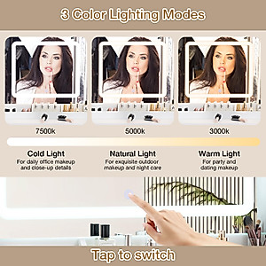 Vanity Desk with Mirror and Lights 45.3“W Makeup Desk with Drawers and Cabinet Vanity Table with Led Light Big Makeup Table with Charging Station Dressing Table with Glass Top for Bedroom White