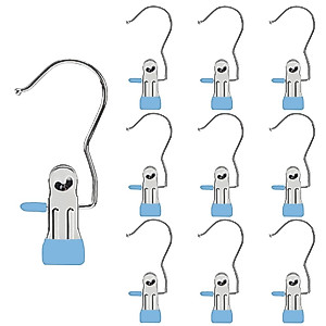 Hangers Clips,Stainless Hooks for Closet Hooks,Laundry Hanging Hooks,Travel Portable Clothes,Boot Tall Towel Hats Socks Pants and Bras (10, Blue)
