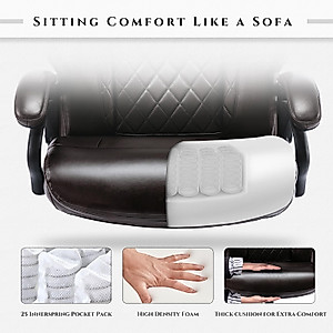 Big and Tall Office Chair 400lbs-Heavy Duty Executive Desk Chair with Extra Wide Seat, High Back Ergonomic Leather Computer Chair with Tilt Rock&Tension, Padded Armrests-Diamond Brown