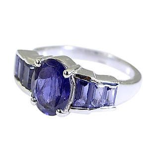 55Carat Natural Gemstone Mixed Shape Iolite Ring Silver for Men Women in Size US 5,6,7,8,9,10,11,12,13