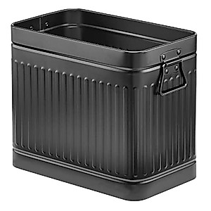 mDesign Decorative Retro Vintage Farmhouse Rectangle Metal Small Trash Can Wastebasket, Garbage Container Bin with Handles for Bathrooms, Powder Rooms, Kitchens - Oscar Collection, Black
