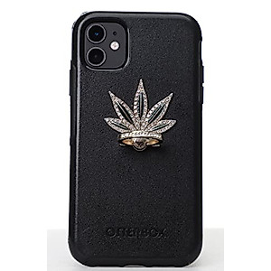 Cell Phone Ring Grip 360 Degree Rotation, Sparkly Crystal Stones Happy Leaf Design, Compatible with iPhone and Android Phone,Gold/Green,6008A-30