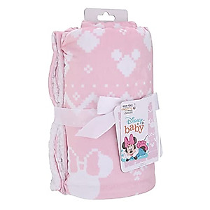 Disney Minnie Mouse Pink and White Winter Christmas Holiday Super Soft Sherpa Baby Blanket