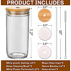 DWTS DANWEITESI Mason Jar with Lid and Straw, 24oz Glass Cups with Lid and Straws-Wide Mouth Reusable Drinking Glasses,Iced Coffee Cups Glass with Lids,Vasos De Vidrio【4 Pack】
