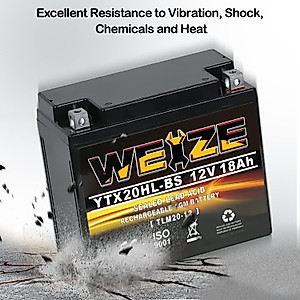 Weize YTX20HL-BS Battery, High Performance - Maintenance Free - Sealed AGM ETX20HL BS Motorcycle Battery
