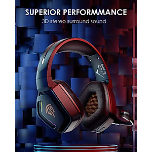 EasySMX C07W Wireless Gaming Headset with Microphone, 2.4GHz USB Gaming Headphones for PC, PS5, PS4, Nintendo Switch, Bluetooth Gaming Headset, 3D Stereo Surround Sound, Ergonomic Design