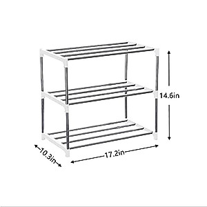 Diligencer 3-Tier Stackable Small Shoe Rack, Adjustable Shoe Shelf Storage Organizer (White)
