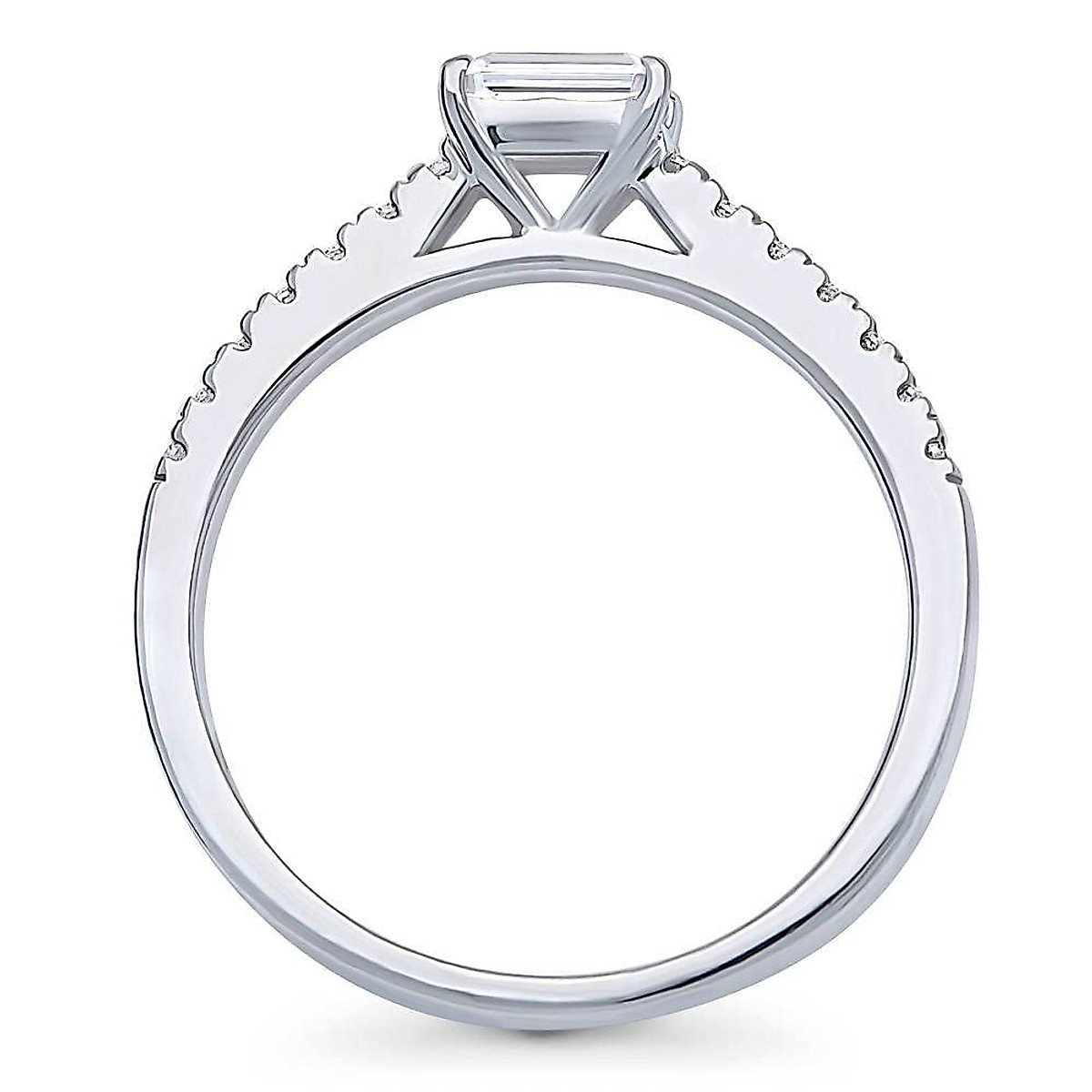 BERRICLE Sterling Silver Solitaire Wedding Engagement Rings 0.3 Carat Emerald Cut Cubic Zirconia CZ East-West Promise Ring for Women, Rhodium Plated Size 4