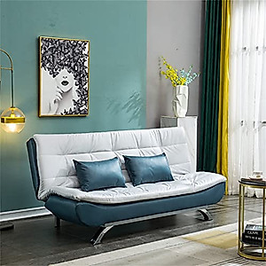 JHKZUDG Sofa Bed,2 Seater Sofa Technology Cloth Recliner Sleeper Sofa,3 Angles Adjustable Back with Chrome Legs,Convertible Folding Sofa Bed, for Living Room Bed Room,Blue