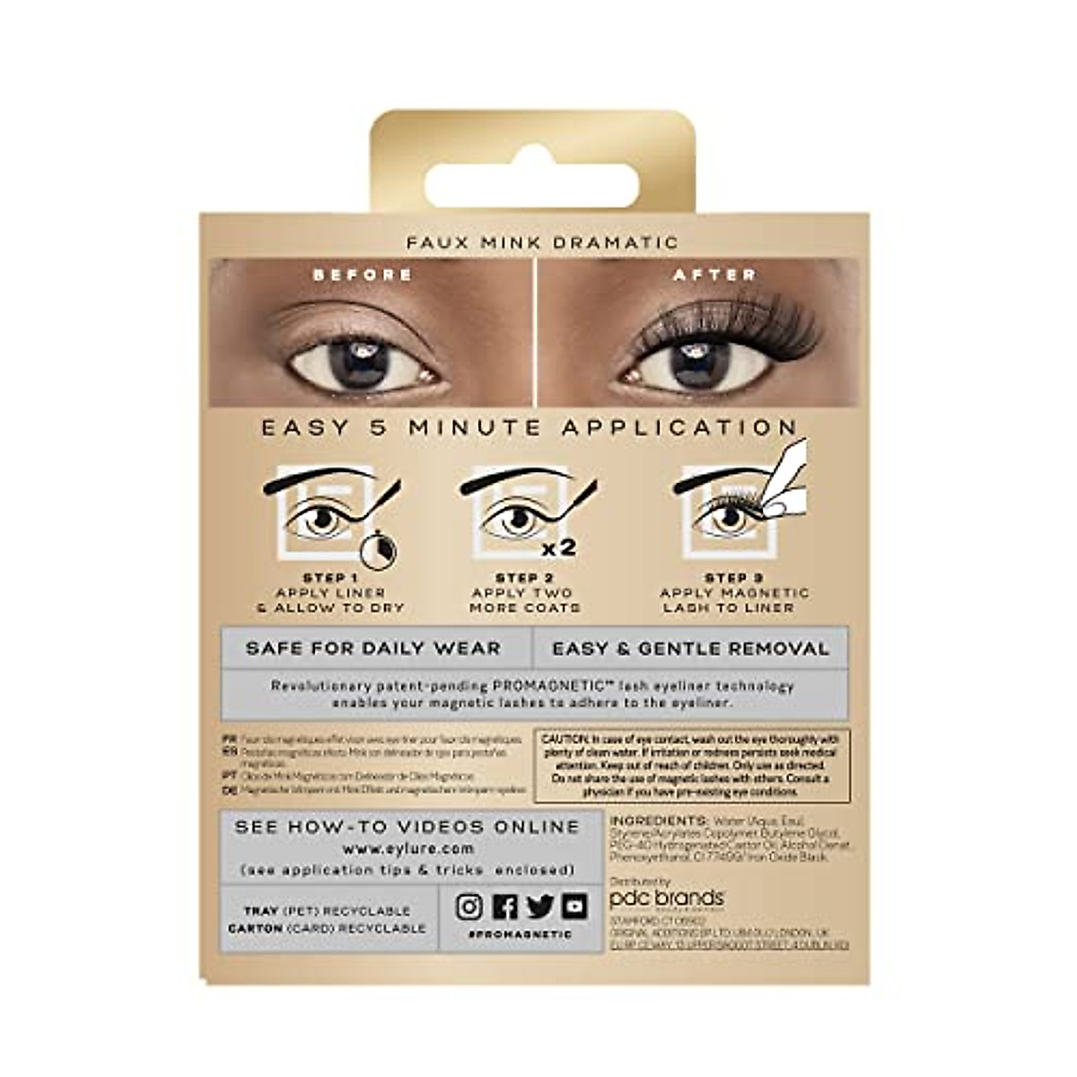Eylure PROMAGNETIC Magnetic Eyeliner and False Lashes Kit, Faux Mink Dramatic, 1 Pair Reusable Eyelashes, No Glue Needed Black