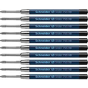 Schneider Slider 755 XB (Extra Broad) Ballpoint Pen Refill, 1.4 mm, ISO Format G2, Black Ink, Box of 10 Refills (175501)