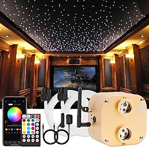 CHINLY Starlight Headliner Kit Twinkle 800pcs 13.1ft 0.03in 20w Fiber Optic Lights kit, Music Mode Bluetooth APP Control Remote, RGBW star roof lights for star headliner/Home Theater/Pool Ceiling