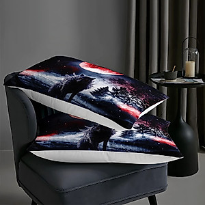 AILONEN Outdoors Wolf Comforter Set Full Size, Evening Snowfield Red Moon Wolf Bedding Set,Wild Aminal 3D Print Duvet Set 3 Pieces, 1 Quilt + 2 Pillowcases