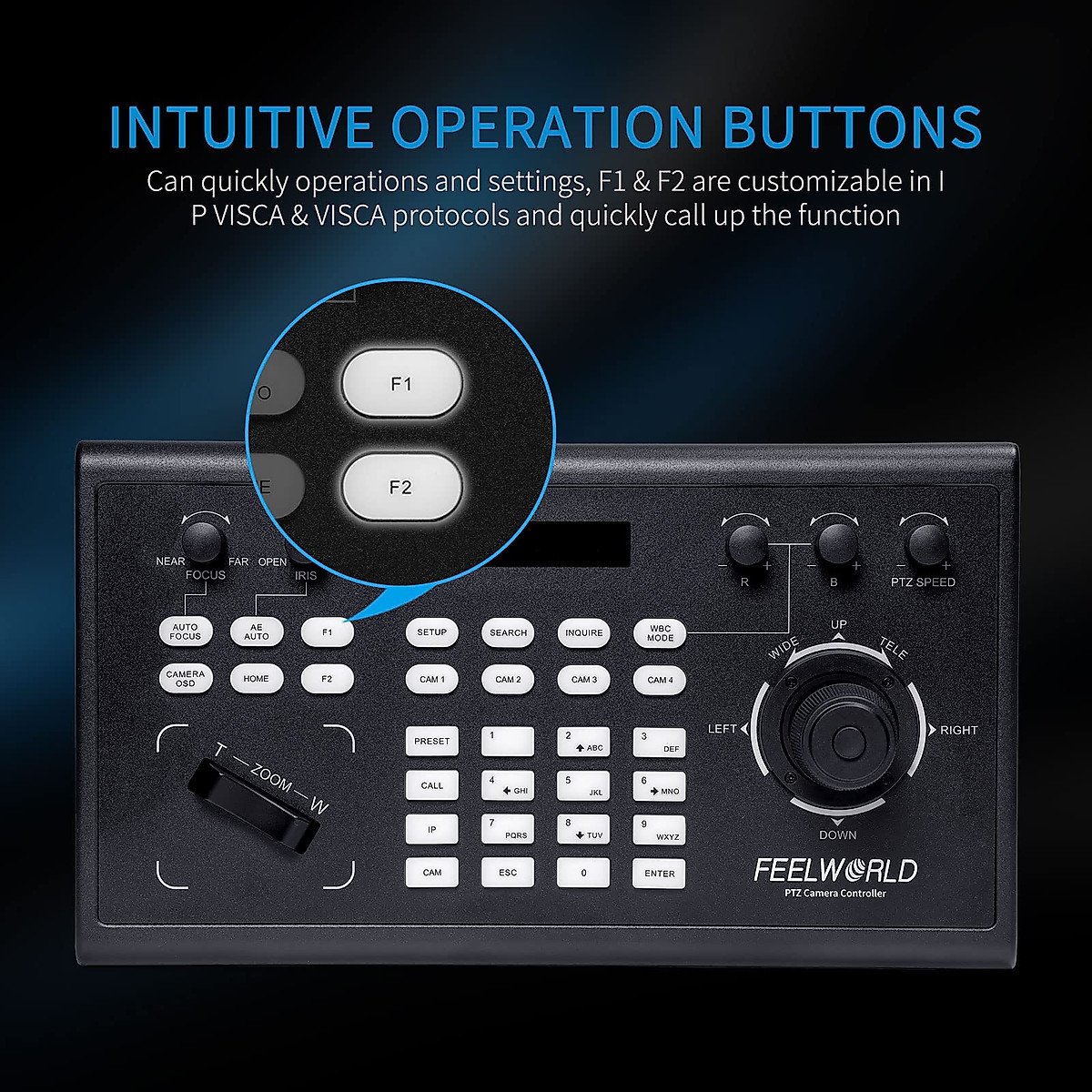 FEELWORLD KBC10 PTZ Camera Controller with Joystick and Keyboard Control LCD Screen PoE Supported for Live Streaming Church Conference