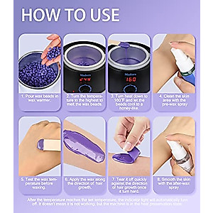 Madors Waxing Kit with LCD Digital Display Temperature Control, Wax Warmer with 5 Pack (3.5 oz. each) Hard Wax Beads for Full Body