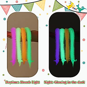 12 Pcs Stretchy Strings Fidget Toys Stress Relief Toys Fidget Stretchy Noodles Dinosaur Sensory Noodle Strings Glow in The Dark Autism Toys Teens Adult Christmas Stocking Stuffers Party Favors