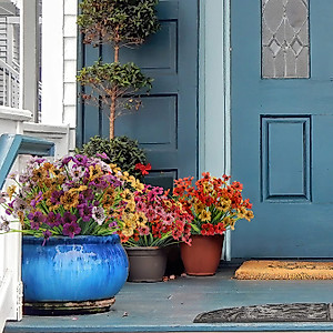 ALAGIRLS Artificial Plants & Flowers Outdoor UV Resistant 12 Bundles, Plastic Fake Flowers for Home Garden Patio Decor, Faux Silk Flowers for Outdoor Planters, Hanging Baskets, Red Yellow Orange