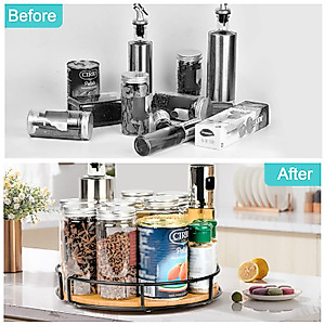 Set of 2, 10 Inch Lazy Susan Organizer - Non-Skid Wood Turntable Organizer for Cabinet, Pantry, Kitchen Countertop, Refrigerator, Spice Rack