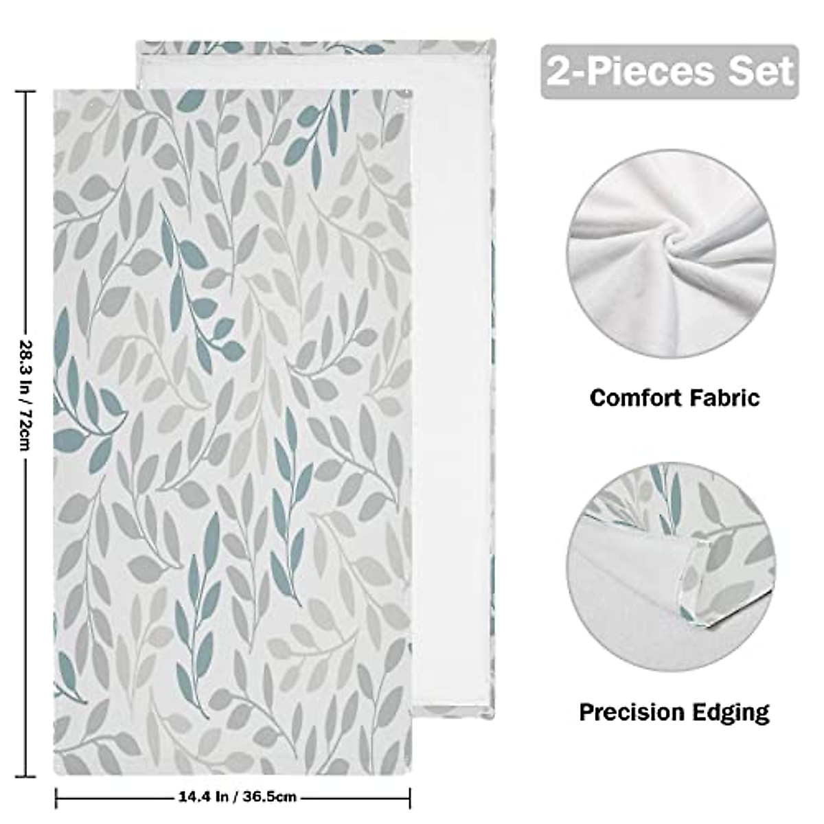 Gray and Blue Leaves Branches Hand Towels Bathroom Bath Towel Set of 2 Soft Absorbent Washcloths Thin Guest Face Towels Decorative for Beach Gym Hotel Yoga Home Decor Kitchen Dish Towel 15x30 Inch