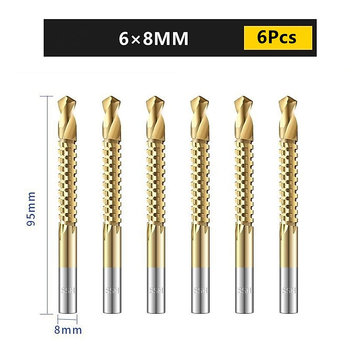VIEUE Drill Bits 4/6 Piece Cobalt Bit Set Spiral Metric Composite Tap Bit Tap Twist Bit Wood Drill for Cutting Drilling Slotting (Color : 6Pcs8MM)