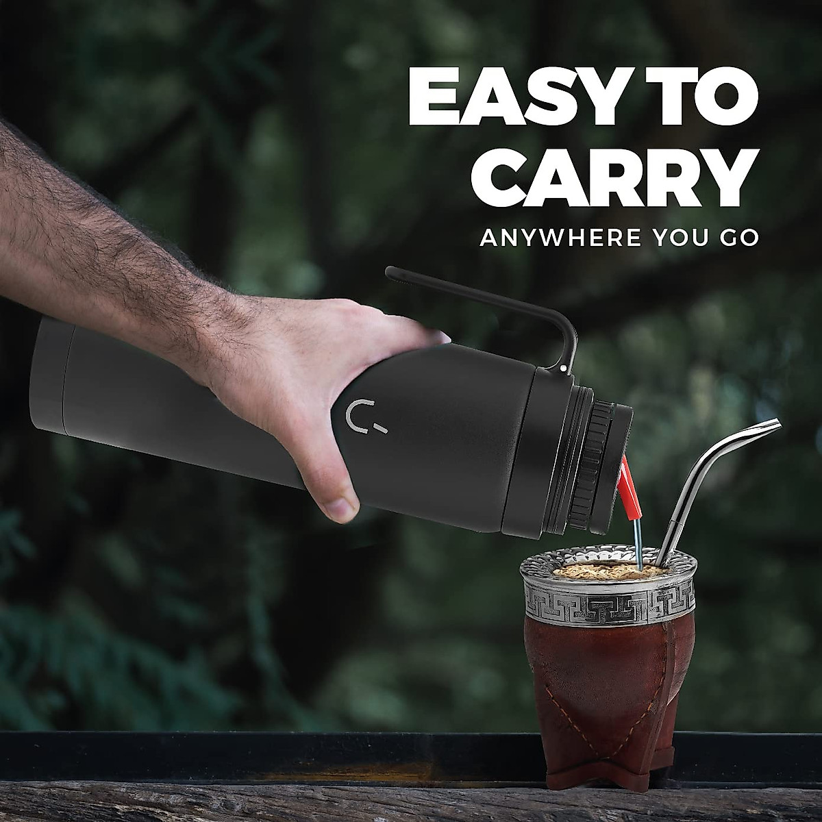 BALIBETOV thermos for mate - Vacuum Insulated With Double Stainless Steel Wall - BPA Free - A Thermo Specially Designed for Use With Mate Cup or Mate Gourd (Black, 32 OZ)