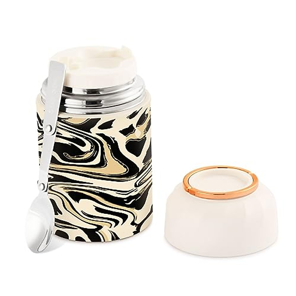 CUPADA Leopard Skin Texture Food Jar for Hot and Cold, Fluid Insulated Food Jars Vacuum 17OZ with Folding Spoon for Work Trip Picnic Camping