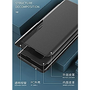 Ysnzaq Hard PU + TPU Leather Fashion Slim Magnetic Kickstand with Business Smart Window Phone Cover for Xiaomi Redmi Note 10S / Xiaomi Redmi Note 10 4G (Not 5G) QHBX Black