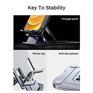 LISEN Travel Essentials Accessories Foldable Cell Phone Stand, [Sturdy Aluminum Metal] Adjustable Cell Phone Holder [Ultra Thin] Portable Stand for Desk Compatible with All Smartphones, Tablets