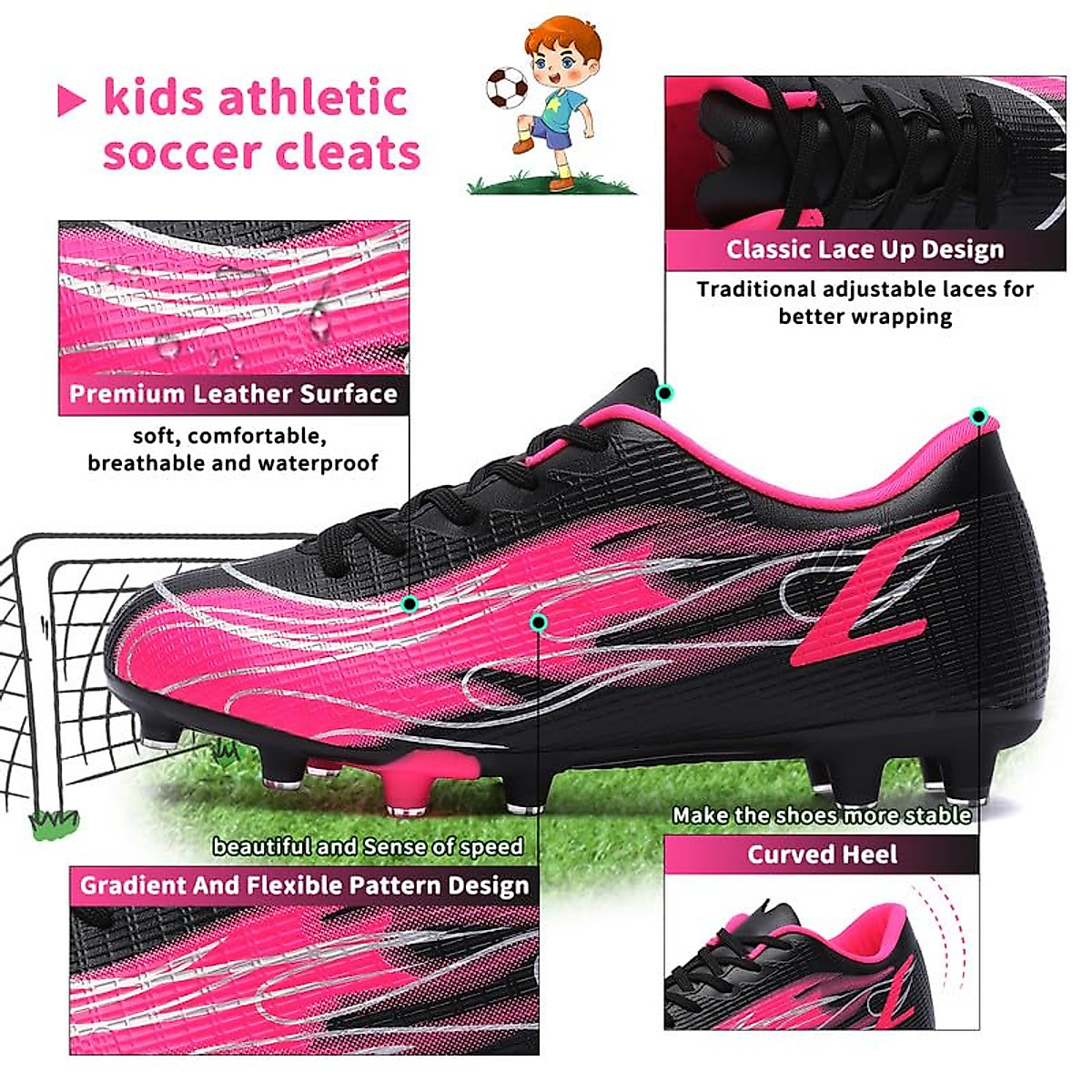 Hanani Soccer Cleats Boys Girls Football Shoes Kids Baseball Cleat Outdoor & Indoor Firm Ground Anti-Slip Comfortable Flexible Running & Training Unisex Child…