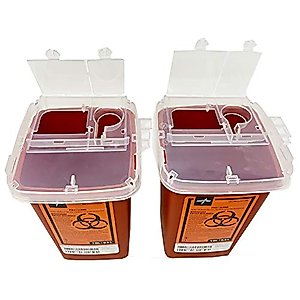Medline Portable Sharps Container with Lid, Red, 1 Qt (2 Pack)