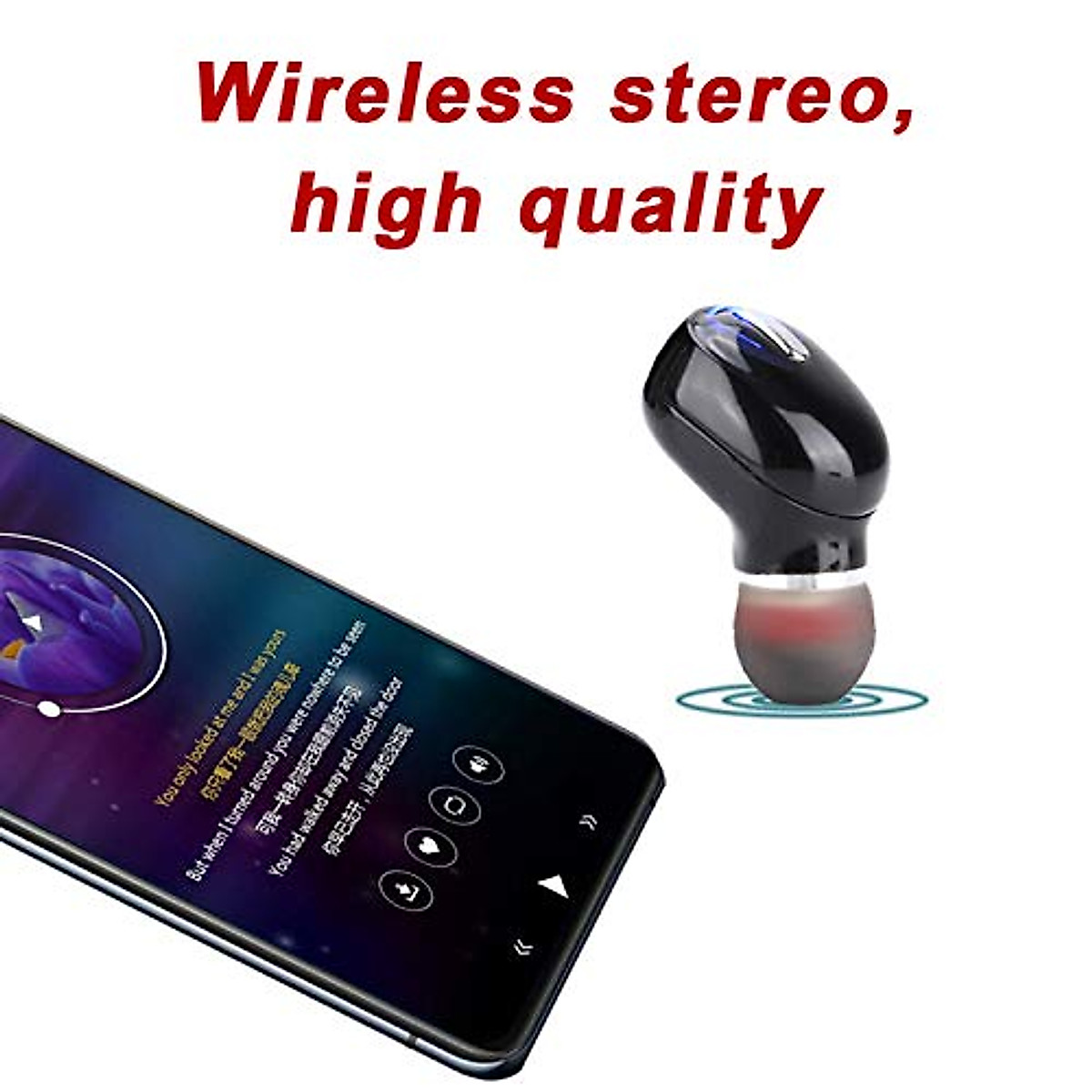 Wireless Earbuds, Bluetooth 5.0 in‑Ear Portable Noise Cancelling Stereo Mini Earphones Headsets, Compatible with Universal Phone, for Sports Running (1 pic)(Black)