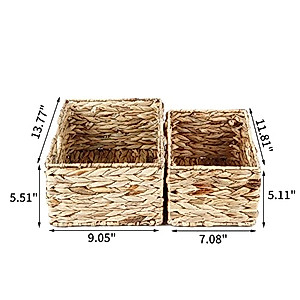 Wicker Basket Water Hyacinth Storage Basket for Organizing Decorative Woven Container for Shelving, Rectangle Basket with Built-in Handles Room Organizer