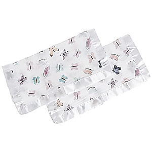 lulujo Baby Security Lovey Blankets| Unisex Softest Breathable Cotton Muslin Security Blanket with Silky Satin Trim| 16in by 16 in| Butterfly, 2 Count