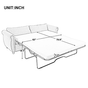 Merax Pull Out Sofa Bed, Queen Sleeper Couch with Memory Foam Mattress, Folding 2-in-1 Design, for Living Room, Guest Bedroom, Office, Beige