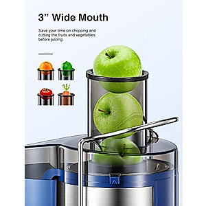 Juicer Machine, 500W Centrifugal Juicer Extractor with Wide Mouth 3” Feed Chute for Fruit Vegetable, Easy to Clean, Stainless Steel, BPA-free, by QCen (Blue)
