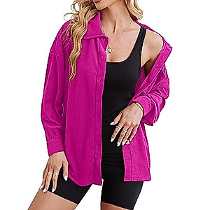 WIHOLL Womens Button Up Maternity Heavy Shirts Hot Pink Fall 2023 Outfits - Long Sleeve Tops Plus Size Jacket Fashion Barbie Clothes Office Casual Blouses XXL