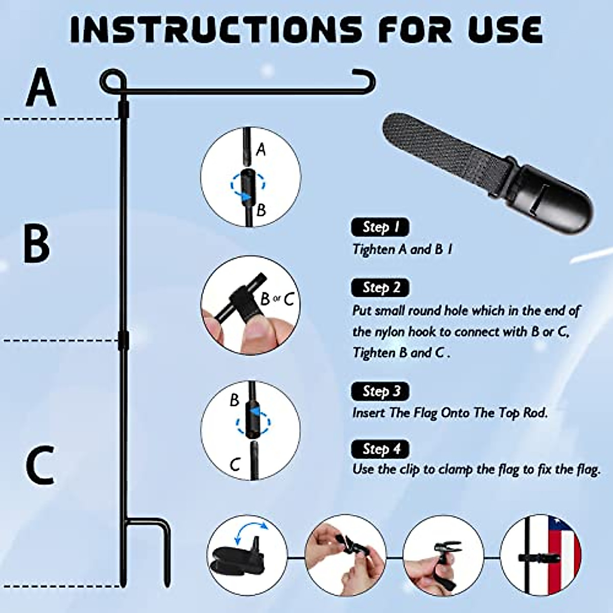 Garden Flag Stand 3 Pack,Yard Flag Holder,Premium Garden Flag Holder,12x18 Small Banner Garden Sign Stakes Holders,Small Yard Falgs Stands Pole,Metal Flagpole With Tiger Clip And Spring Stoppers