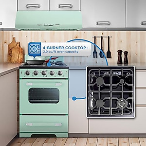 Unique Appliances UGP-24CR LG Classic Retro Freestanding Gas Convection Oven Light, Range with 4 Burners, 24", Summer Mint Green