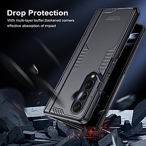 LEIAU for Samsung Galaxy z-Fold-4 Case: [Built-in Kickstand] [Full Hinge Protection] Galaxy z Fold 4 case with Screen Protector - Slim Protective Phone case with Armor Design Black