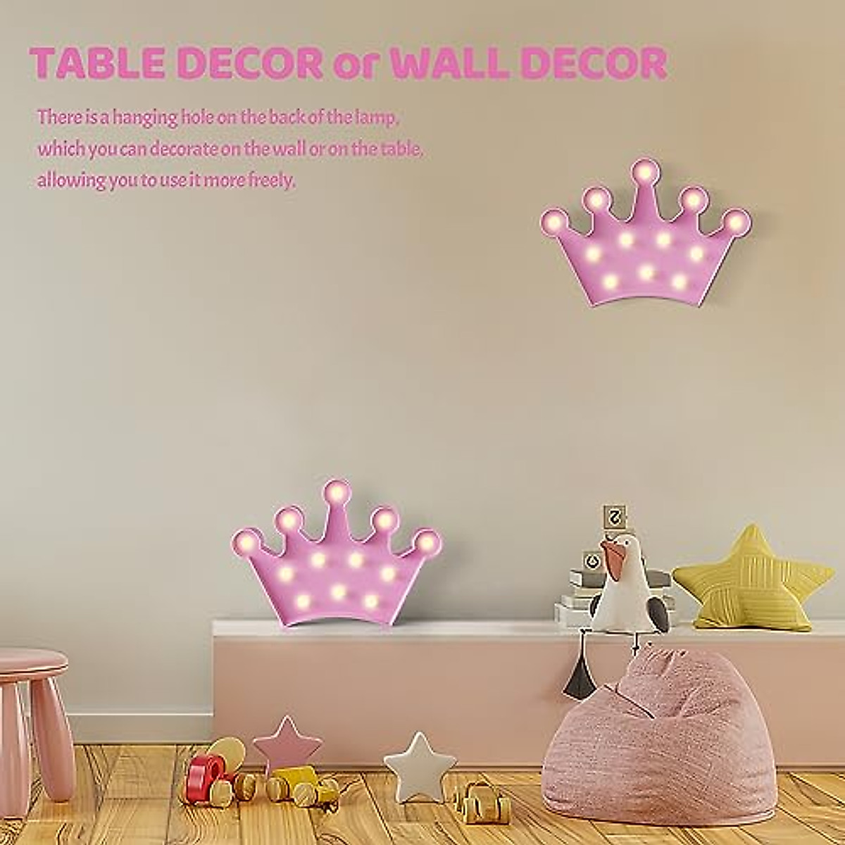 Ganrami Crown Pink Decor, Princess Decor for Girls Room, Princess Party Decorations, Birthday Decor, Battery Powered Night Light for Girls