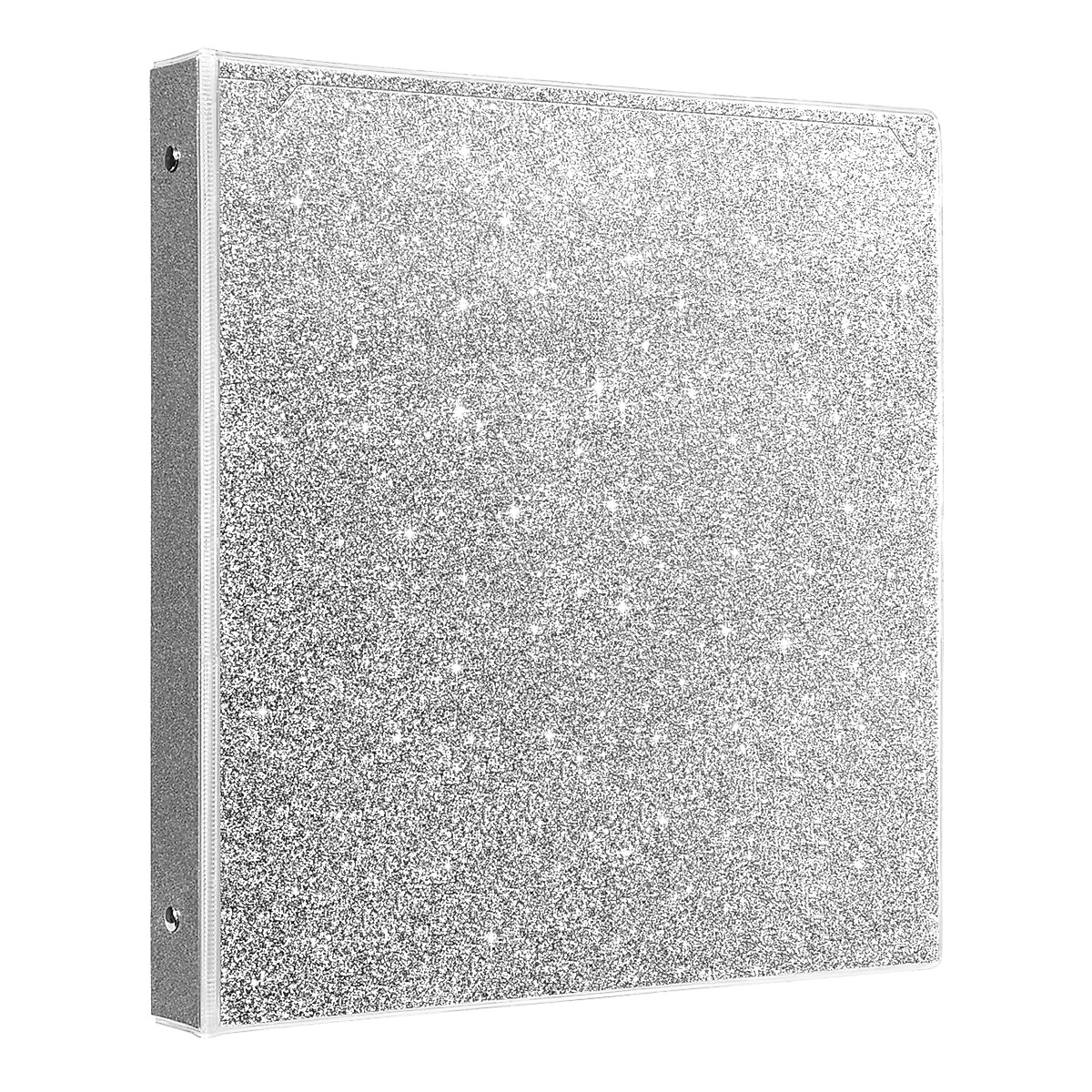EYROZILL 1" Binder 3 Rings, Glitter Binder Holds 300 Sheets, Waterproof, 2 Pockets, Silver