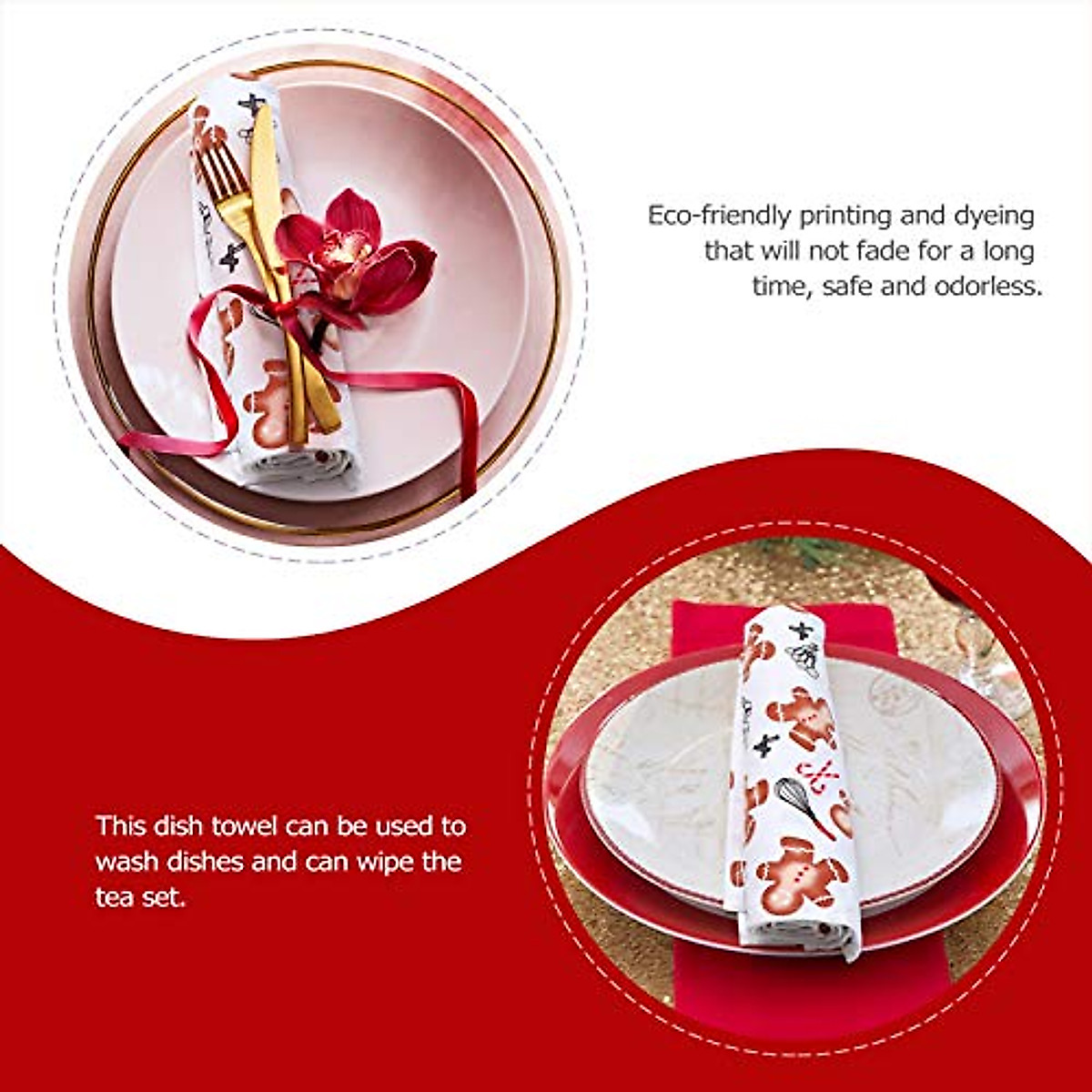 Hemoton Stocking Stuffers Christmas Dish Towel Absorbent Drying Gingerbread Man Dinner Tea Towels Xmas Holiday Table Dining Cotton Tea Towel Dish Cloth Napkin 70X50CM Red Napkins Paper