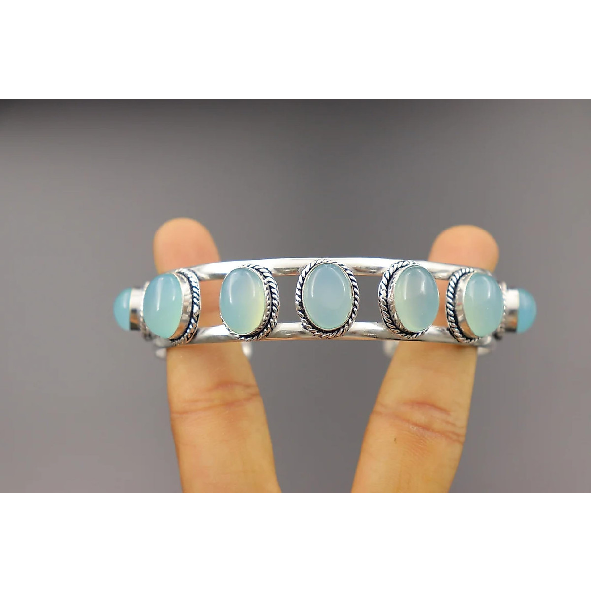 Aqua Chalcedony bangle, cuff bangle, 925 sterling silver bangle, Wedding Jewelry, Many Stone Jewelry, Attractive Bangle, Gift For Her/Him, Charm Bangle, Tennis Bracelet, boho style, Unique Jewelry