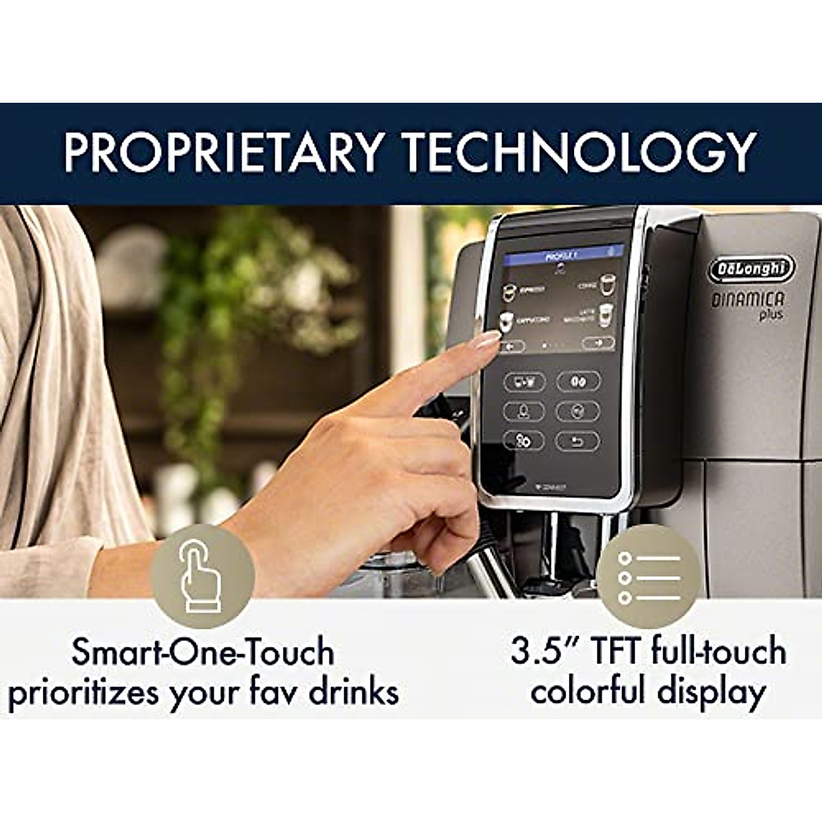 De'Longhi ECAM37095TI Dinamica Plus with LatteCrema System, Fully Automatic Coffee Machine, Colored Touch Display,Titanium