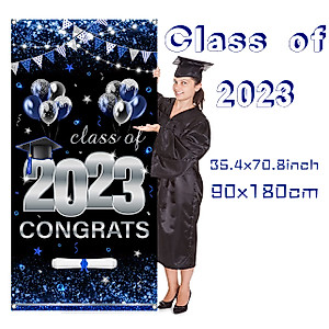 Congrats Grad Banner Decoration- Class of 2023 Large Blue Door Cover Banner Decoration for Graduation Party Supplies (Blue)