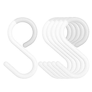 Mt.Jun 6-Pack Secure & Quiet Plastic S Hooks, Flexible Neck for Easy Twist & Lock, Completely Rust-Free, Holds up to 5 lbs, White, Small (2.4 inch)