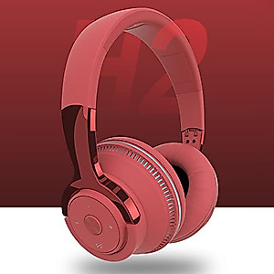 CENGNIAN Wireless Active Noise Cancelling Headphones 5.1, Subwoofer Over Ear Bluetooth Headphones, Hi-Res Audio Deep Bass Memory Foam Ear Cups for Travel Home Office (Red)