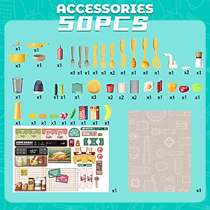 deAO Play Kitchen Set for Kids Boys,50PCS Play Kitchen Accessories w/Real Sounds Light Spray,31Inch Pretend Play Kids Kitchen Toy,Birthady Christams Gifts, Green