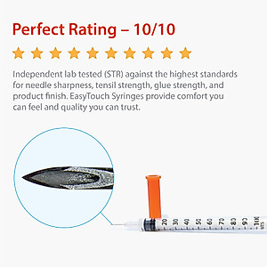 EasyTouch U-100 Insulin Syringe with Needle, 29G 1cc 1/2-Inch (12.7mm), Box of 100